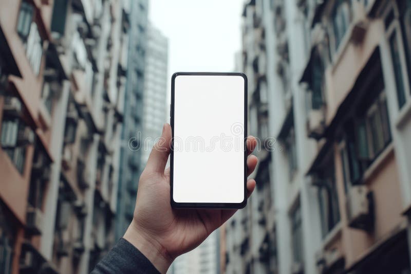 A Person Holding Smartphone with White Blank Screen Stock Illustration ...