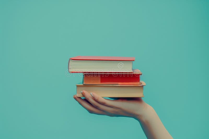 A Person is Holding a Stack of Books with Electric Blue Covers Stock ...
