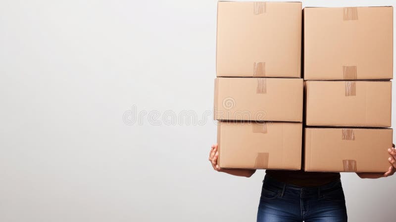 A Person Holding a Stack of Boxes on Their Head, AI Stock Image - Image ...