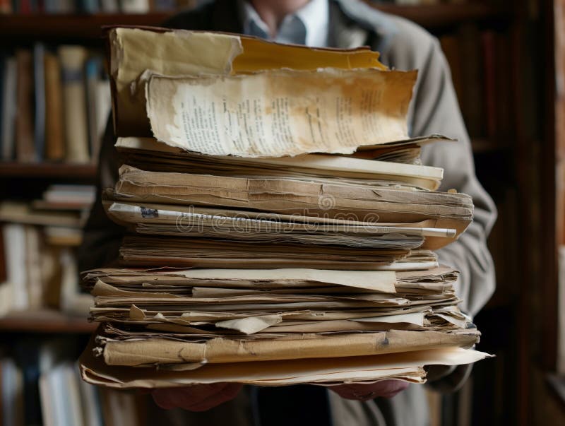 Person Holding a Stack of Old Documents Stock Image - Image of stack ...
