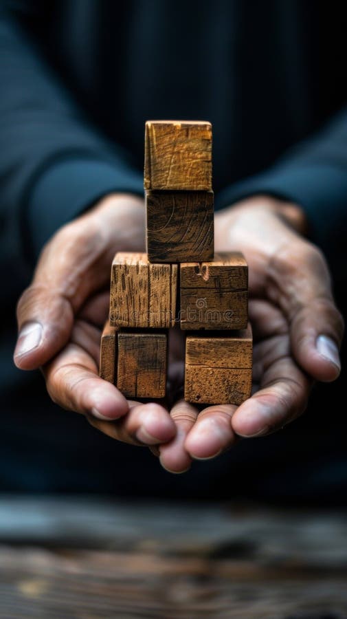 A Person Holding a Stack of Wooden Blocks in Their Hands, AI Stock ...