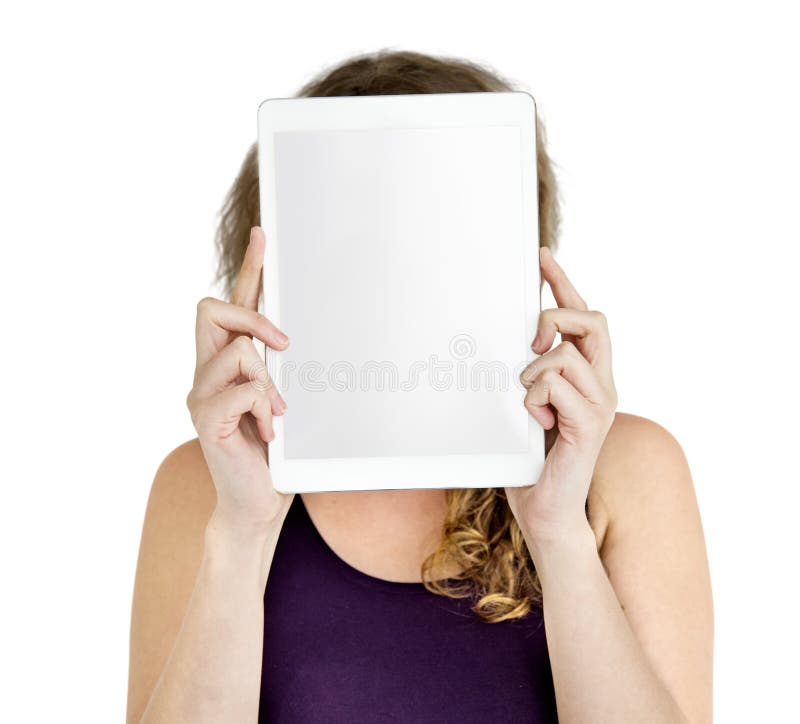 Person Holding Tablet Face Concept Stock Image - Image of empty ...