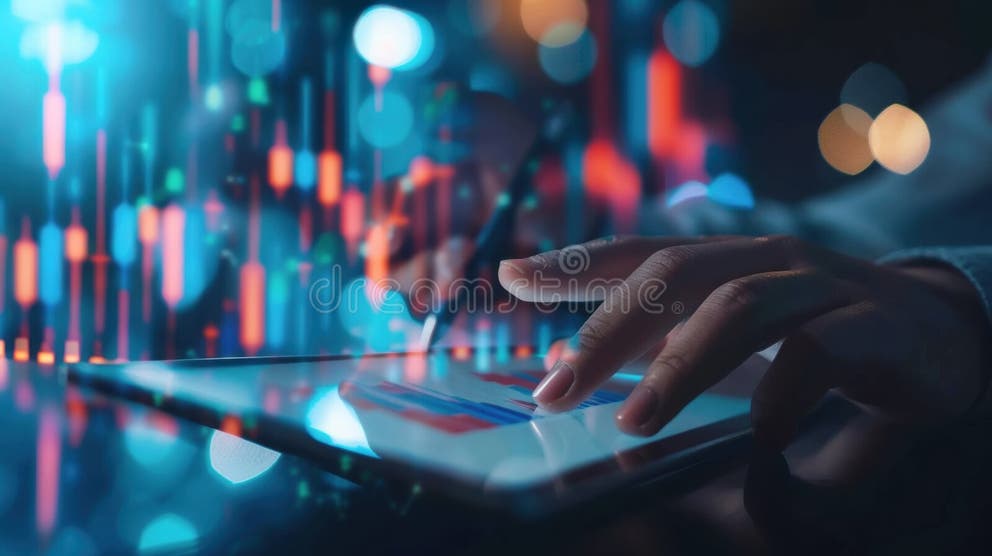 A Person is Holding a Tablet with a Graph on it Stock Image - Image of ...