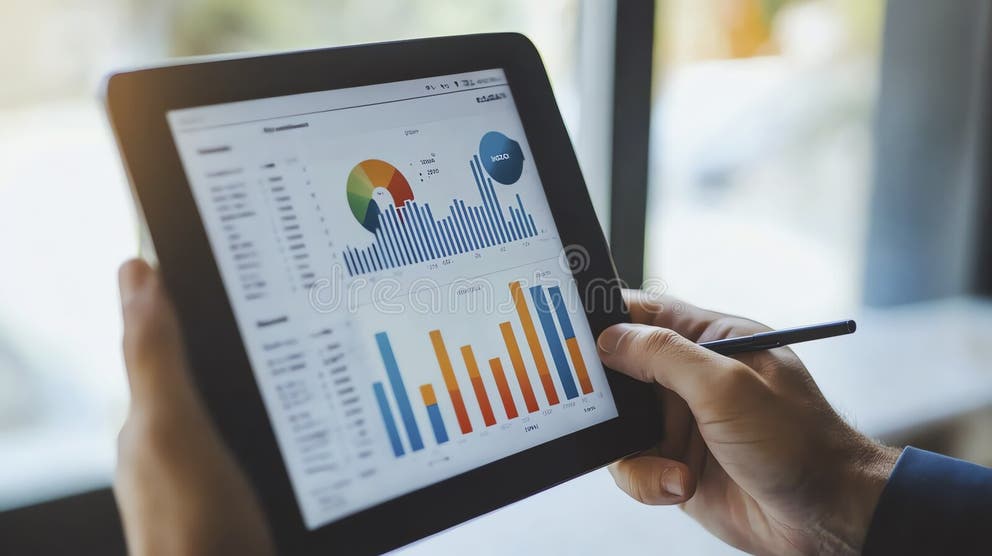 A Person is Holding a Tablet with a Graph on it Stock Image - Image of ...