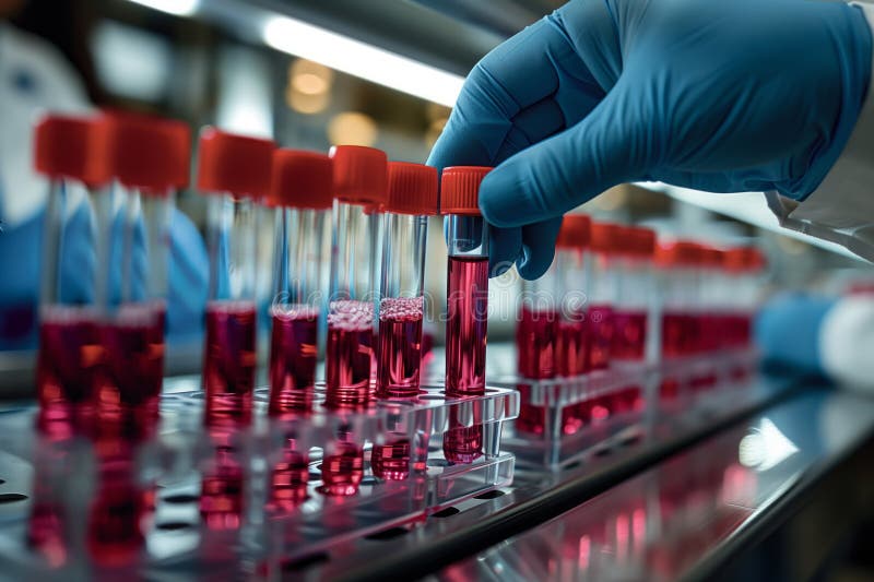 Person Holding Test Tube of Red Fluid in Engineering Lab Stock ...