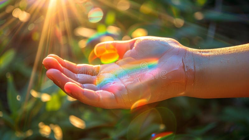 A Person Holding Their Hand Out in Front of a Sun, AI Stock Photo ...