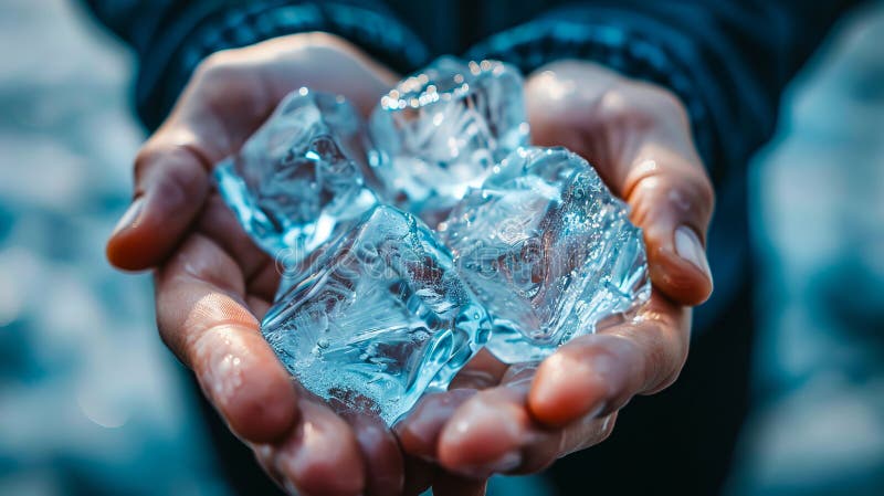 A Person Holding Three Ice Cubes in Their Hands Stock Illustration ...