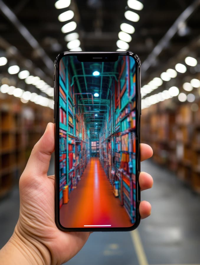 A Person Holding Up a Cell Phone in a Library, AI Stock Image - Image ...
