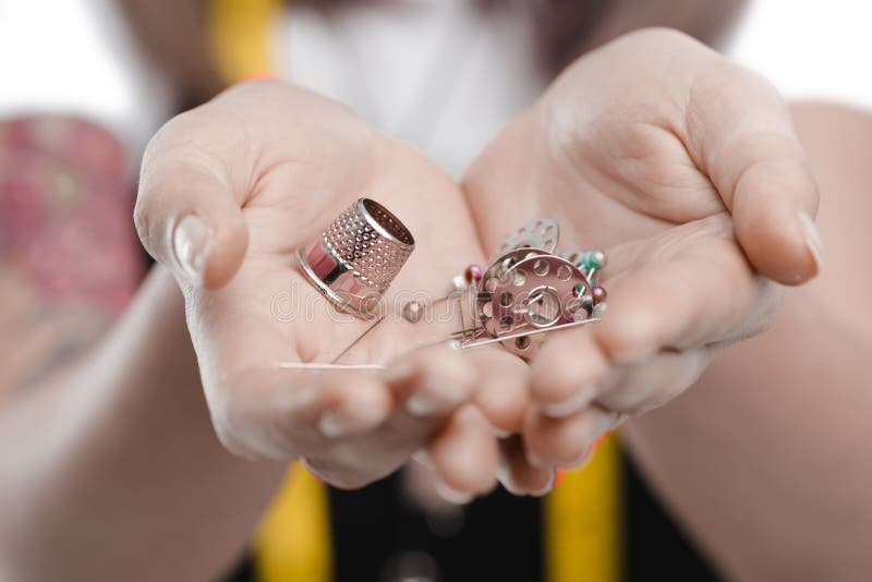 Person Holding Various Sewing Tools in Hands Stock Photo - Image of ...