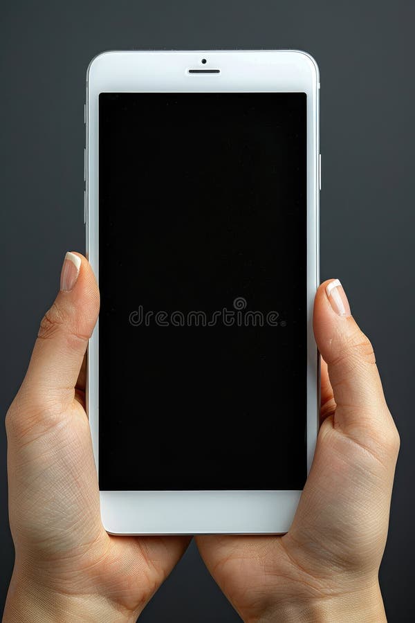 A Person is Holding a White Cell Phone with a Black Screen Stock ...