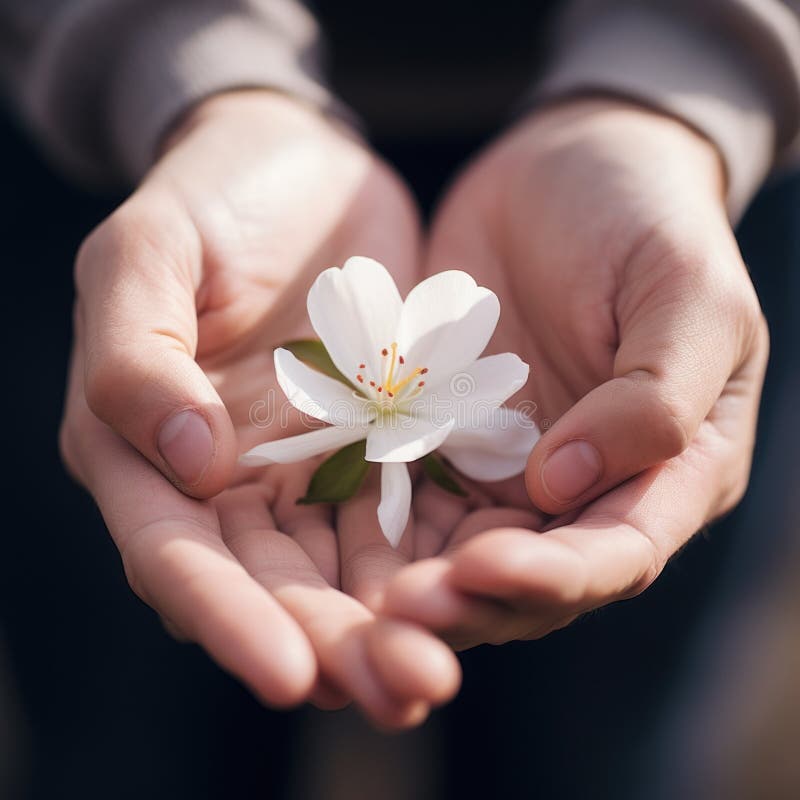 A Person Holding a White Flower in Their Hands, AI Stock Photo - Image ...