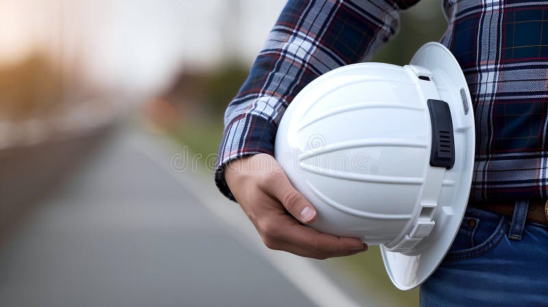 A Person is Holding a White Hard Hat Helmet Representing a Labor As ...