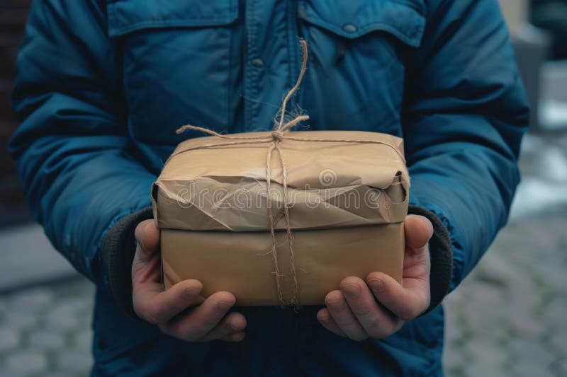 Person Holding a Wrapped Package Outdoors Stock Illustration ...