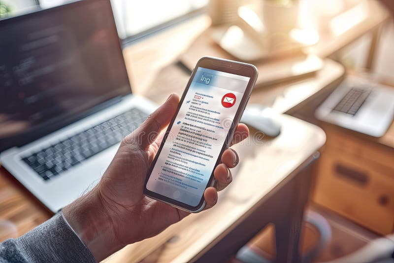 A Person Holds a Cell Phone with Email Icon on Screen Stock ...