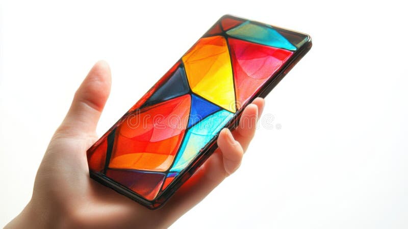 Person Holds Device with Geometric Pattern Display, with Colorful ...