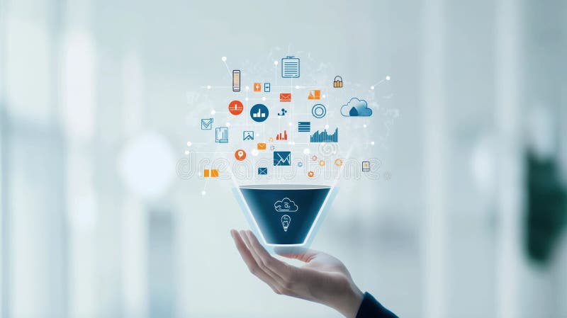 Person Holds Digital Marketing Funnel. Visual Representation of ...