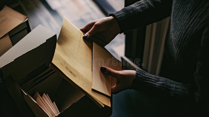 Person Sorting through Envelopes in a Cozy Indoor Setting during the ...