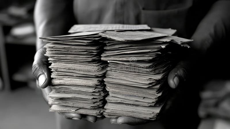 A Person Holds a Large Stack of Papers in Their Hands, Showcasing a Raw ...