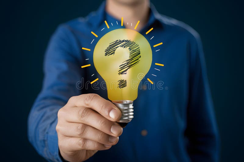 Person Holds Light Bulb with Question Mark, Symbolizing Brainstorming ... Person Holds Light Bulb with Question Mark, Symbolizing Brainstorming ...