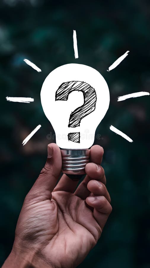Person Holds Light Bulb with Question Mark, Symbolizing Brainstorming ... Person Holds Light Bulb with Question Mark, Symbolizing Brainstorming ...