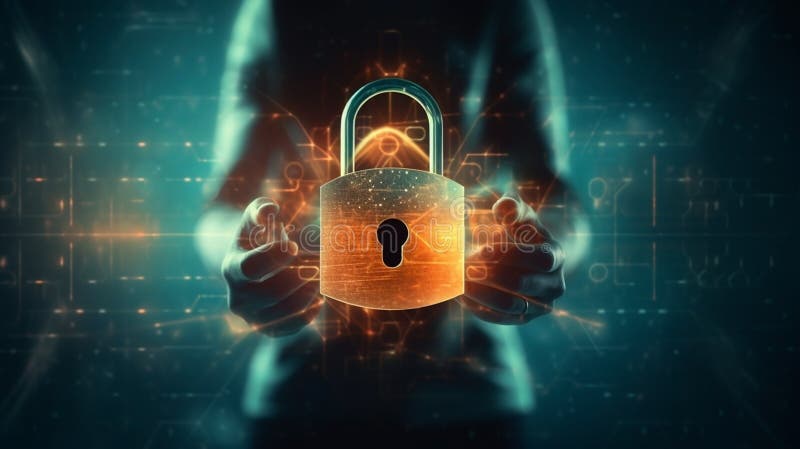 A Person Holds a Lock Symbol in Front of an Abstract Cloud, Encryption ...