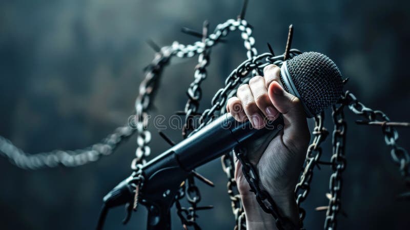 A Person Holds a Microphone in Front of a Chain, Symbolizing Freedom of ...