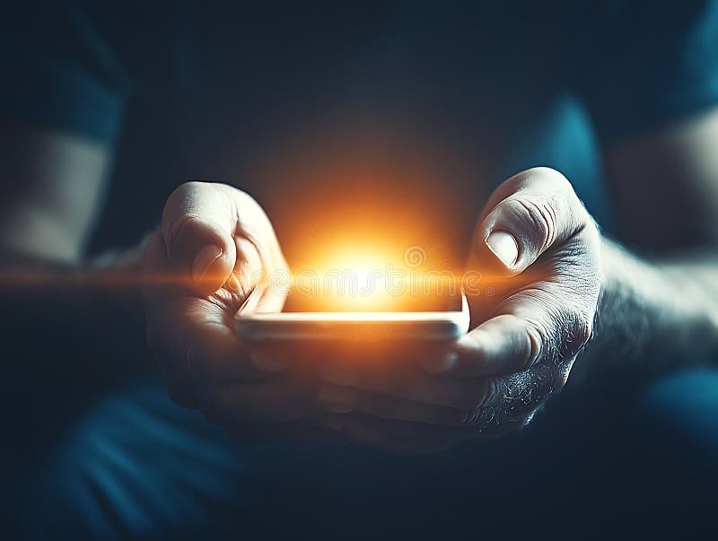 A Person Holding a Glowing Smart Phone in Both Hands Stock Illustration ...