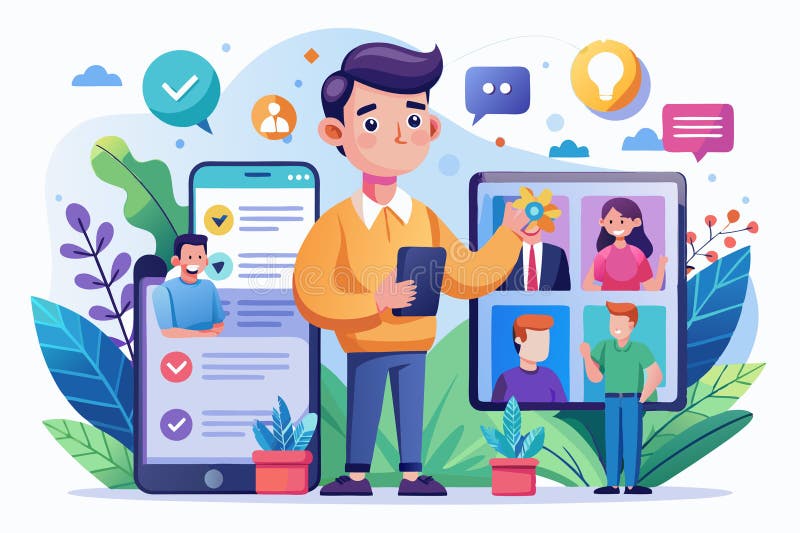 A Person Holds a Phone Surrounded by Animated Elements Representing ...