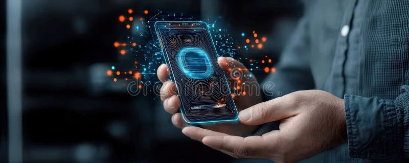 A Person Holds a Smartphone Displaying an Interactive Digital Interface ...