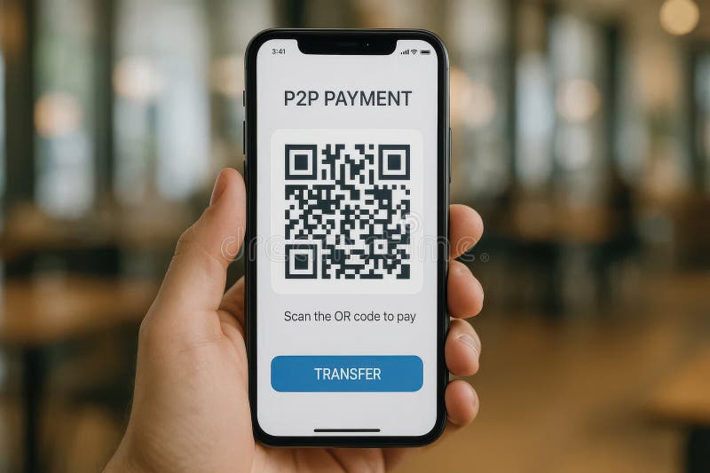 A Person Holds a Smartphone Displaying a White-themed P2P Payment QR ...