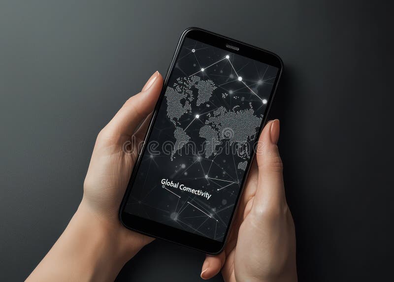 Smartphone Displaying a World Map Representing Global Connectivity and ...