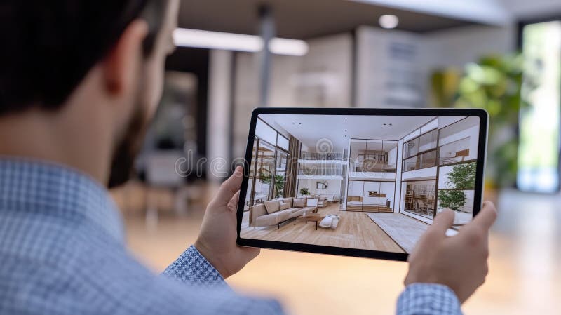 A Person Holds a Tablet Displaying a Modern Interior Design ...