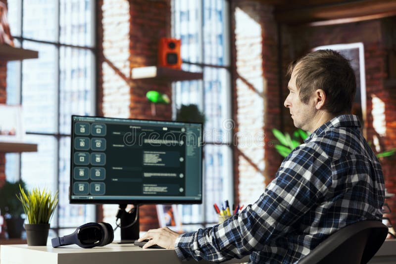 Person in Home Office Speaking with AI Chatbot Producing Text Output ...