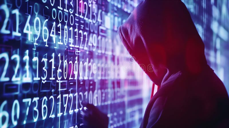 Person in Hood Looking at Numbers on Computer Stock Image - Image of ...