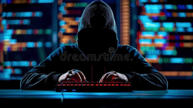 Person in Hooded Jacket Working on Computer Stock Illustration ...