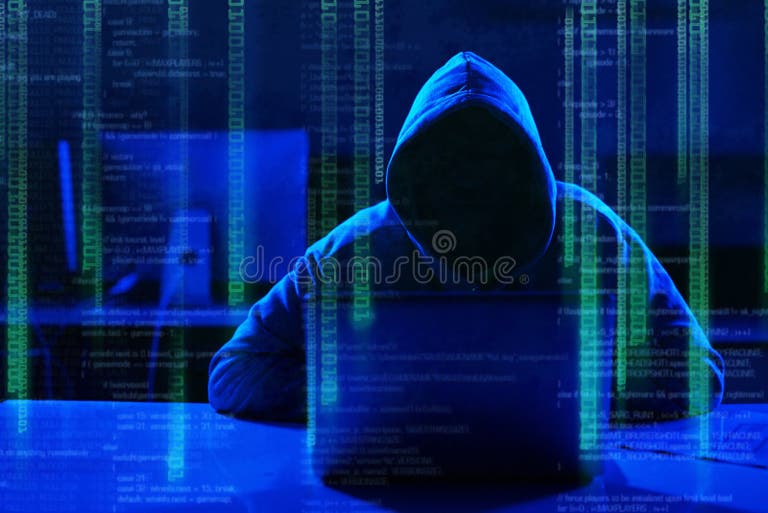 Person, Hoodie or Hacker with Code Overlay of Cybersecurity Problem ...
