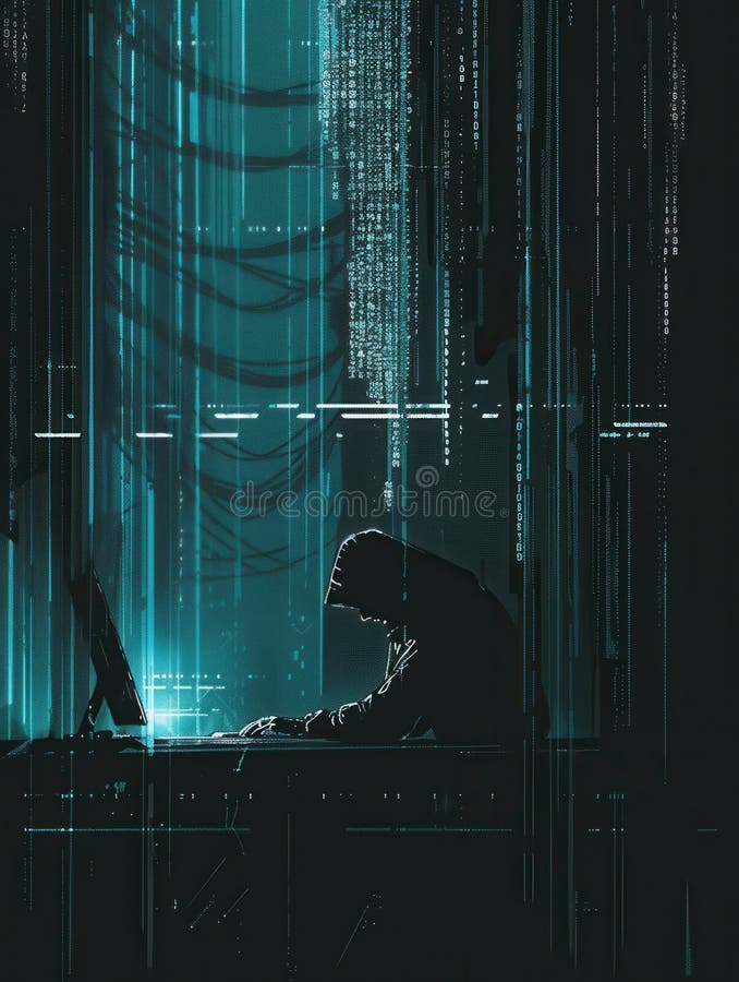A Person in a Hoodie Types on a Computer, Surrounded by Matrix-style ...