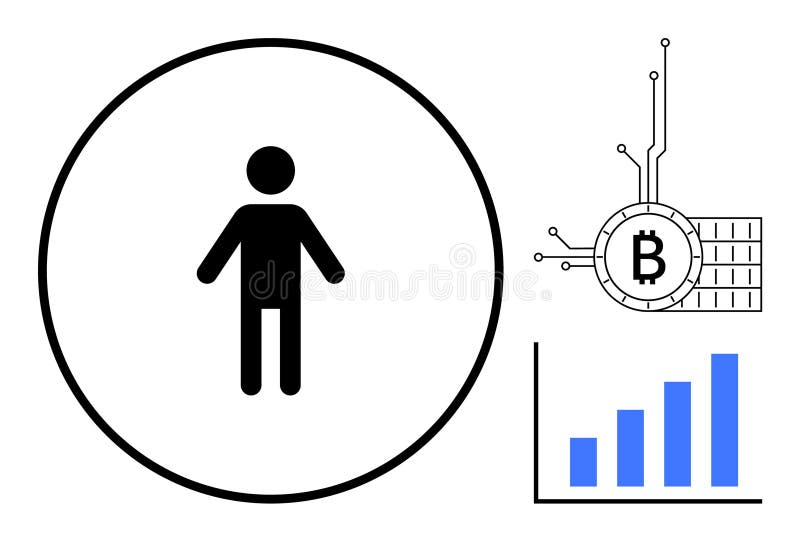 Person Icon with Bitcoin Symbol and Bar Graph for Cryptocurrency and ...