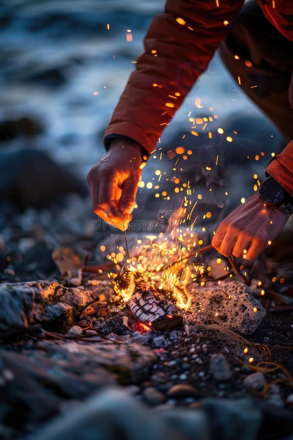 A Person Igniting a Flame Using Sparks, a Common Scenario in Various ...