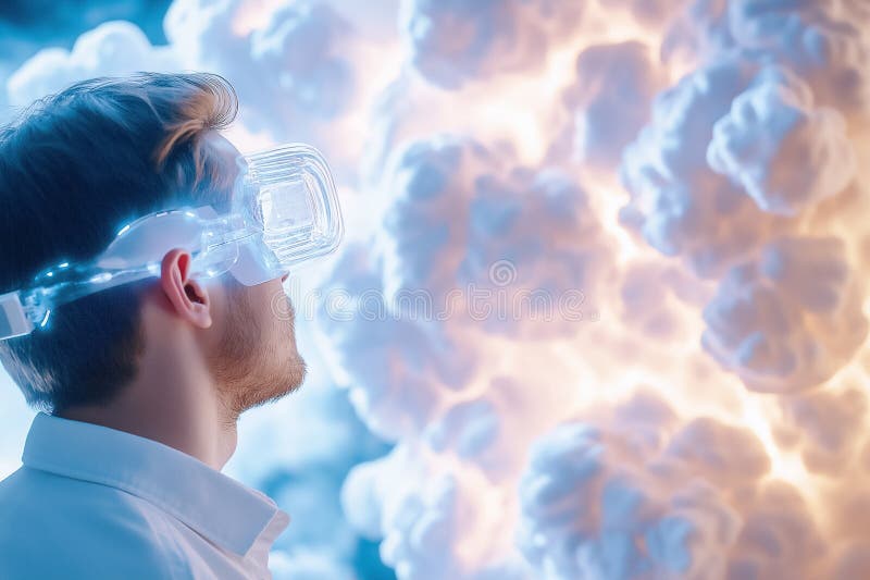 A Person is Immersed in Virtual Reality, Engaging with Bright, Dynamic ...