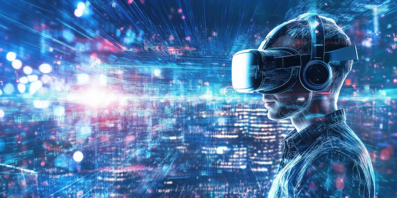 Person Immersed in Virtual Reality Wearing VR Headset Stock Photo ...