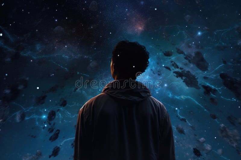 Person, Immersed in Vr Simulation of Deep Space, Looking Out at the ...