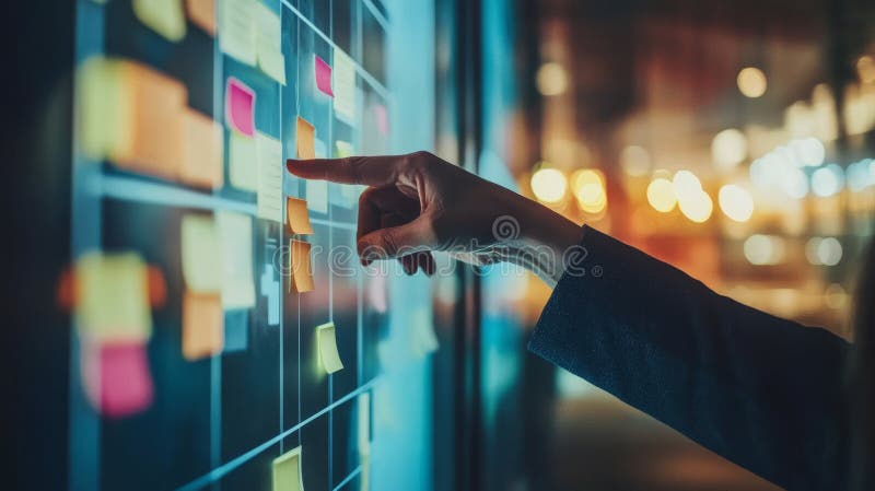 A Person Indicating Sticky Notes on a Wall while Engaged in a ...
