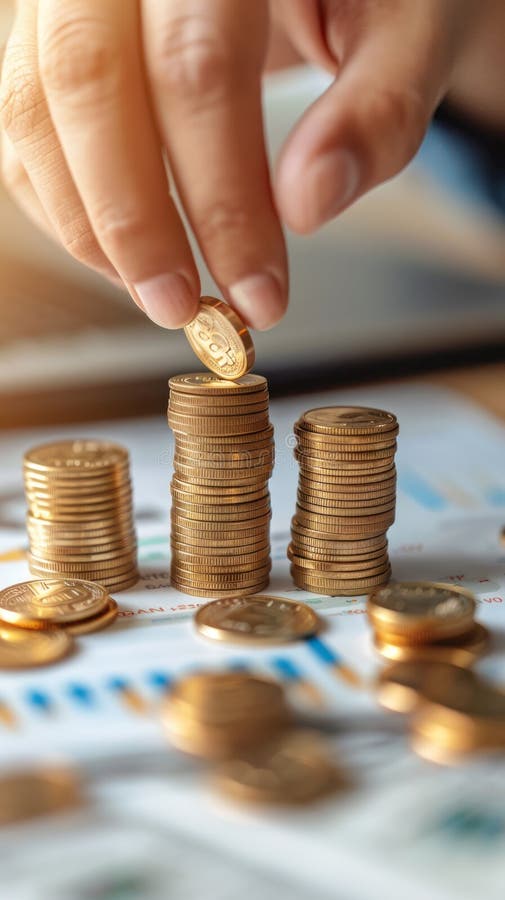 Person Inserting Coin into Stack of Coins Stock Image - Image of metal ...