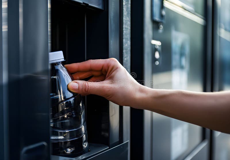 Person Inserting Plastic Bottle into Reverse Vending Machine ...