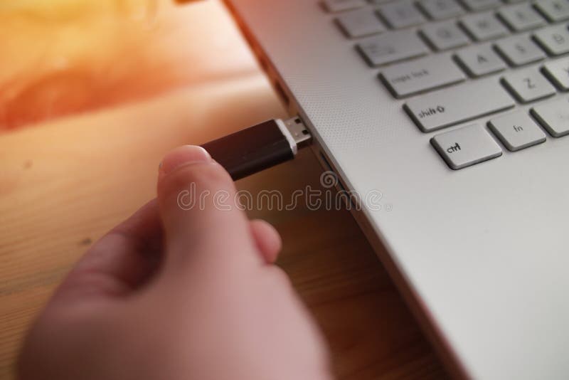 Person Inserting Plug in Flashdisk into Usb Port in Laptop Personal ...