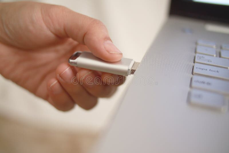 Person Inserting Plug in Flashdisk into Usb Port in Laptop Personal ...