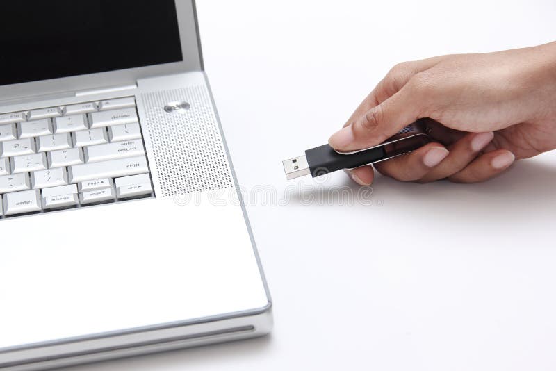 Person Inserting a Usb Drive into a Laptop Stock Image - Image of ...