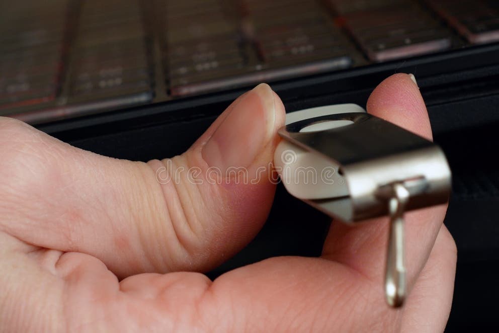 Person is Inserting a USB Stick in a Laptop Computer, Usb Flash Memory ...