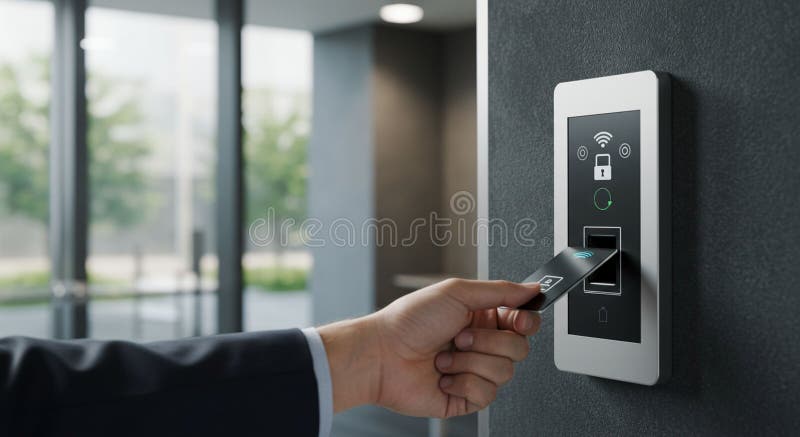 A Person Inserts a Black Keycard into an Electronic Access Control ...